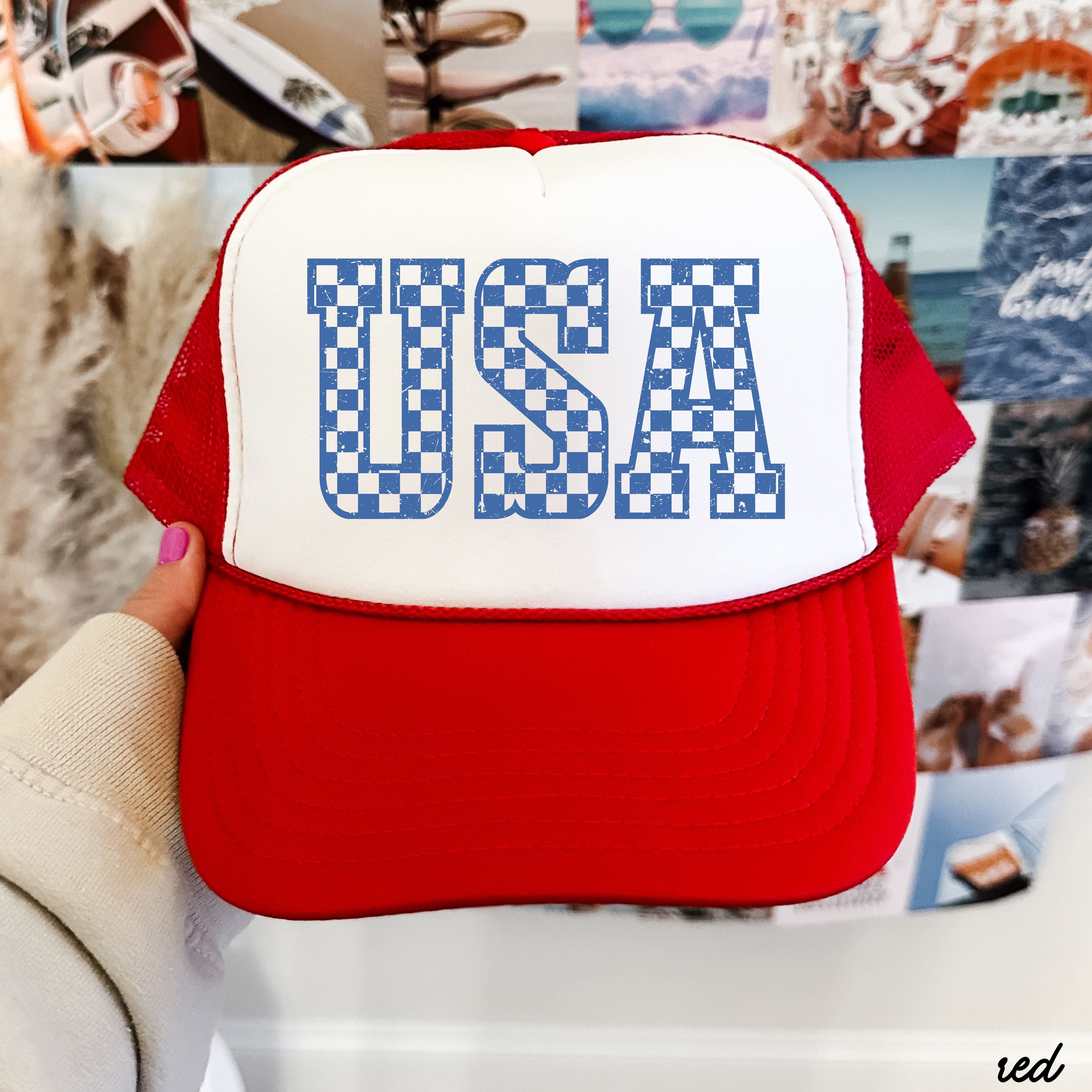 Checkered USA Trucker Hat *9 COLORS – Chloe Vs Tank The Boutique